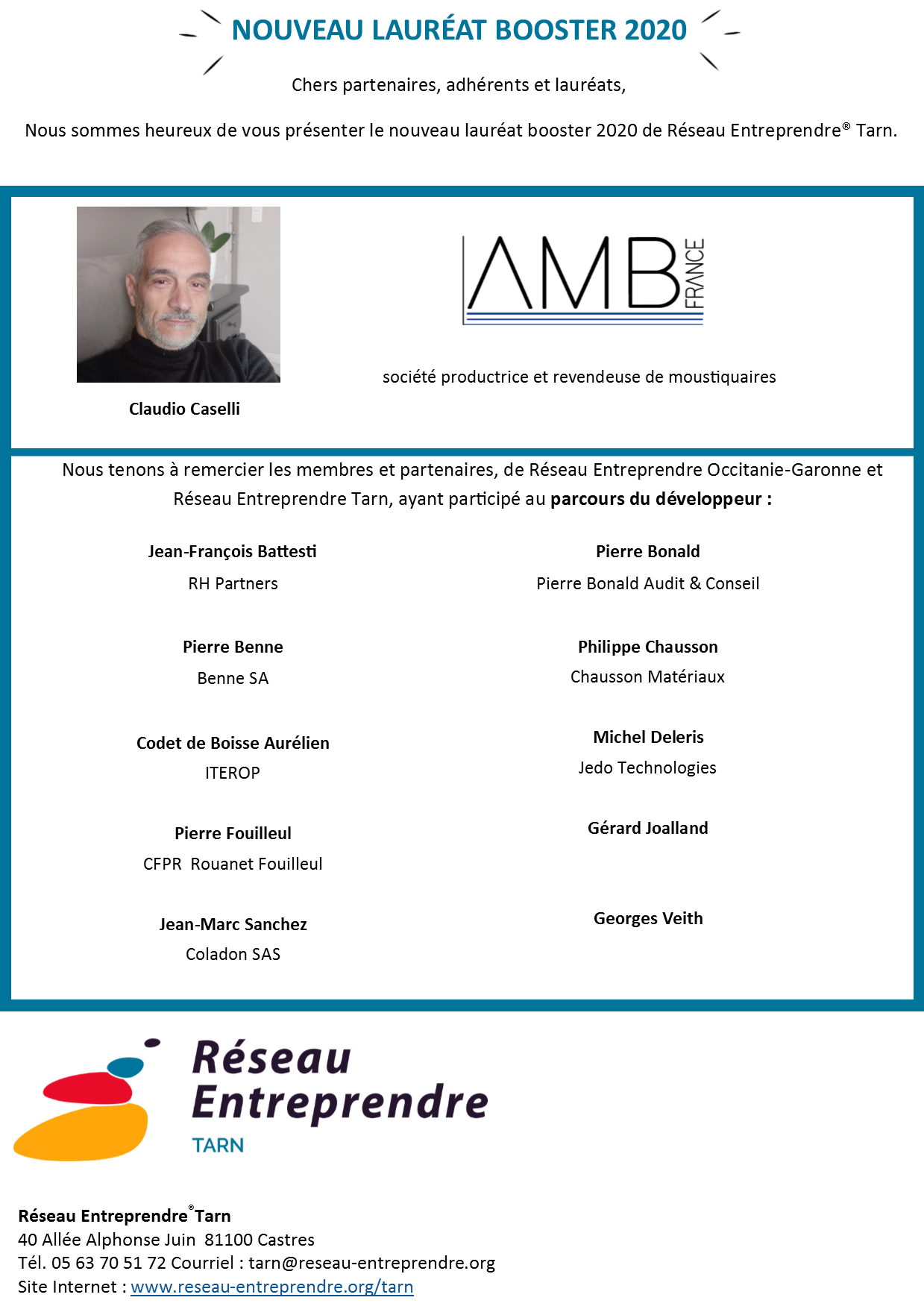 Nouveau lauréat : Claudio Caselli - Réseau Entreprendre Tarn